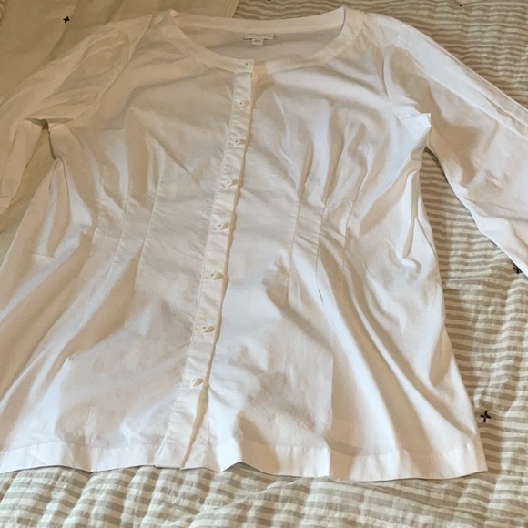 J. Jill | Tops | J Jill Christian Siriano White Cotton Stretch Blouse L | Poshmark